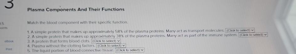 Solved Plasma Components And Their FunctionsMatch the blood | Chegg.com
