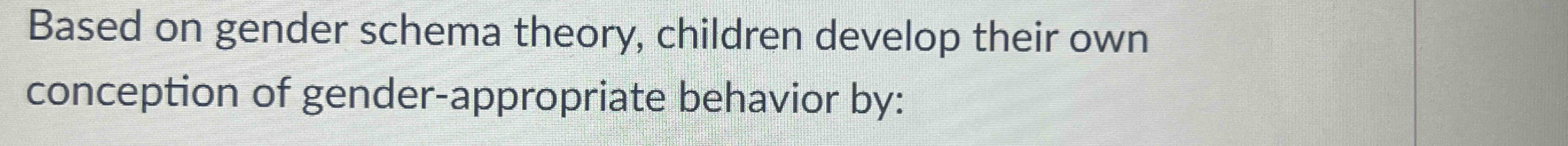 High Quality SOLUTION Based on gender schema theory, children develop ...