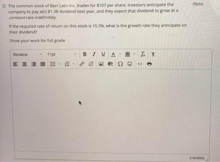 Solved (9pts) 2) The common stock of Barr Labs Inc. trades | Chegg.com
