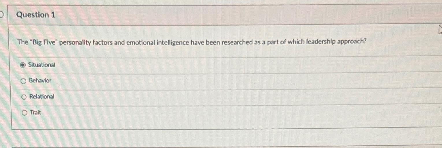 Solved Question 1The "Big Five" personality factors and | Chegg.com