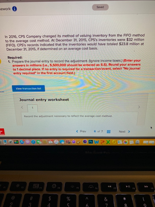 Solved ework Saved In 2016, CPS Company changed its method | Chegg.com