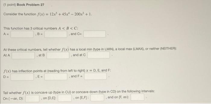 Solved (1 point) Book Problem 27 Consider the function f(x) | Chegg.com