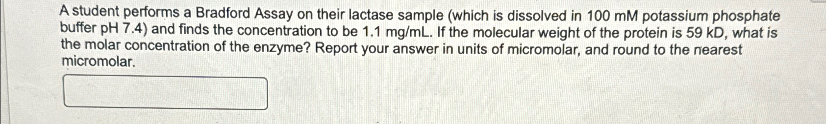Solved A student performs a Bradford Assay on their lactase | Chegg.com