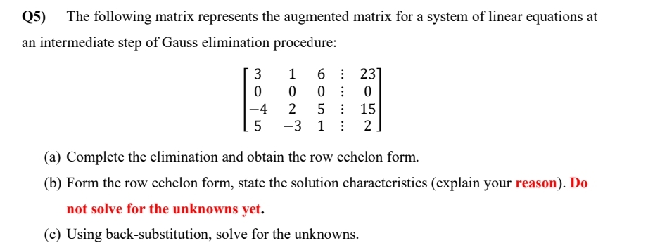 Solved Q5) ﻿The following matrix represents the augmented | Chegg.com