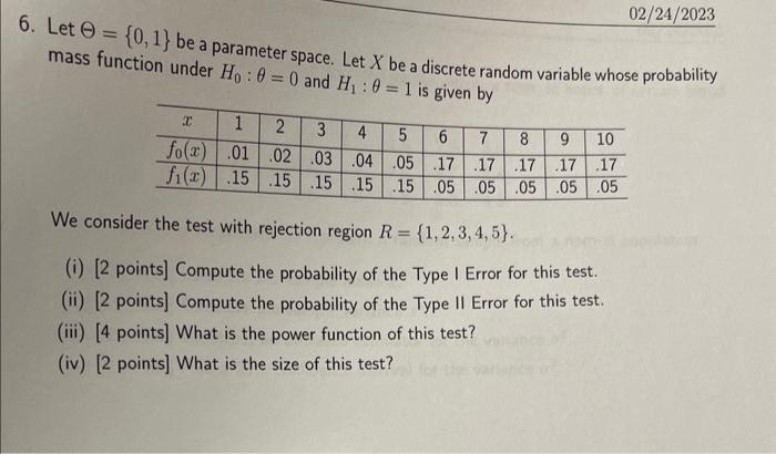 Solved Let Θ={0,1} be a parameter space. Let X be a discrete | Chegg.com