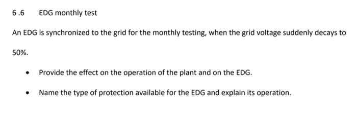 Solved 6.6 EDG monthly test An EDG is synchronized to the | Chegg.com