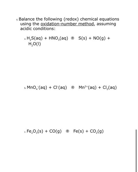 Solved 4. Balance the following (redox) chemical equations | Chegg.com