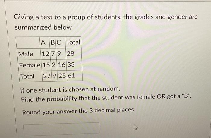 Solved Giving a test to a group of students, the grades and | Chegg.com