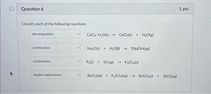 Solved Question 6 Classify each of the following reactions: | Chegg.com