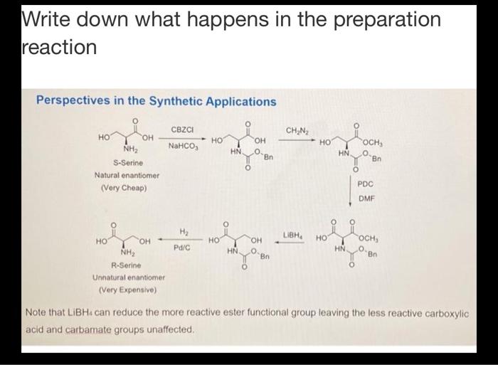 Solved Write down what happens in the preparation reaction | Chegg.com