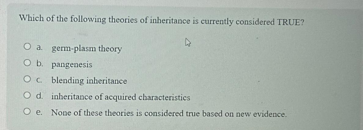 Solved Which of the following theories of inheritance is | Chegg.com