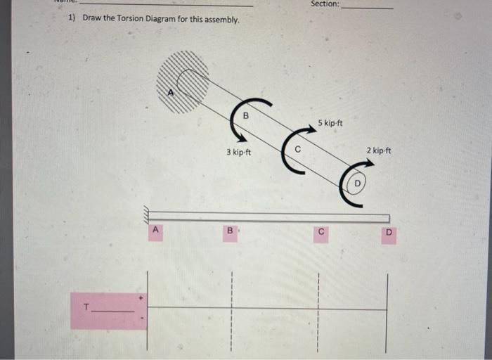 Solved 2) Draw the Torsion Diagram for this assembly. 1) | Chegg.com