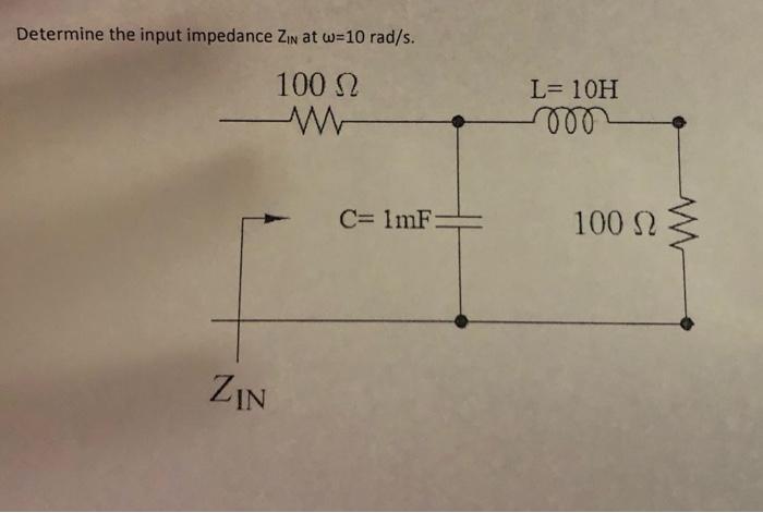 Solved Determine the input impedance Zin at w=10 rad/s. 100 | Chegg.com