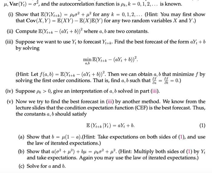 Solved μ,Var(Yt)=σ2, and the autocorrelation function is | Chegg.com