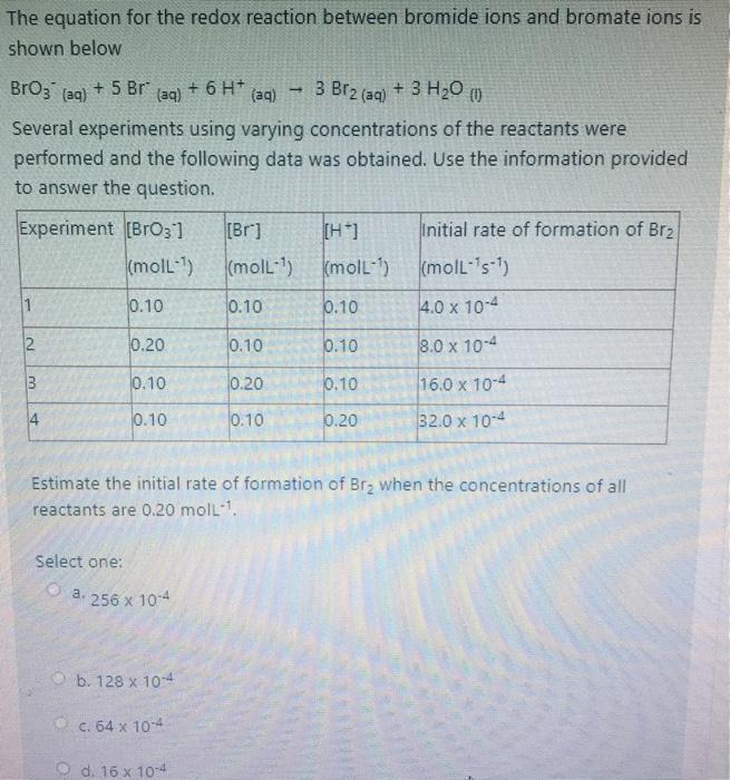 Solved The equation for the redox reaction between bromide | Chegg.com