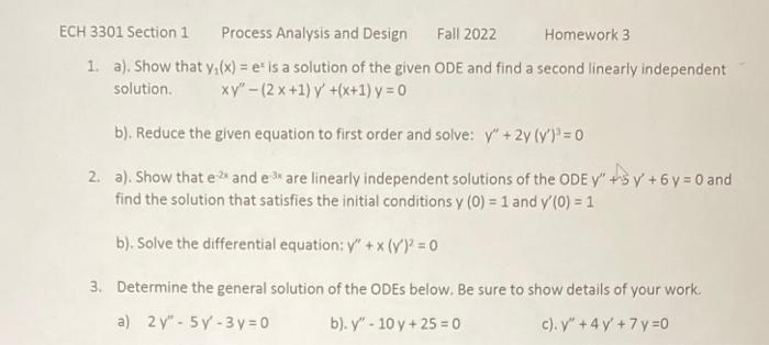 Solved 1. a). Show that y1(x)=ex is a solution of the given | Chegg.com