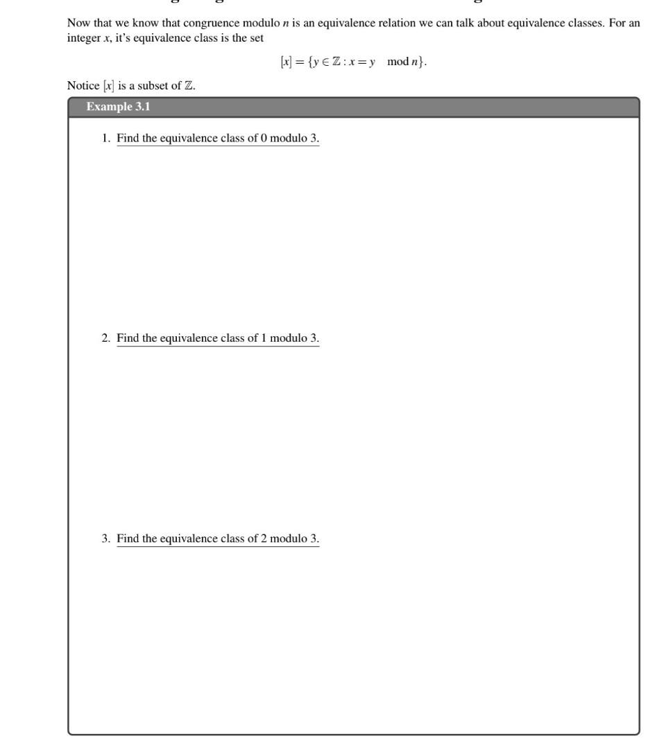 Solved Now that we know that congruence modulo n is an | Chegg.com