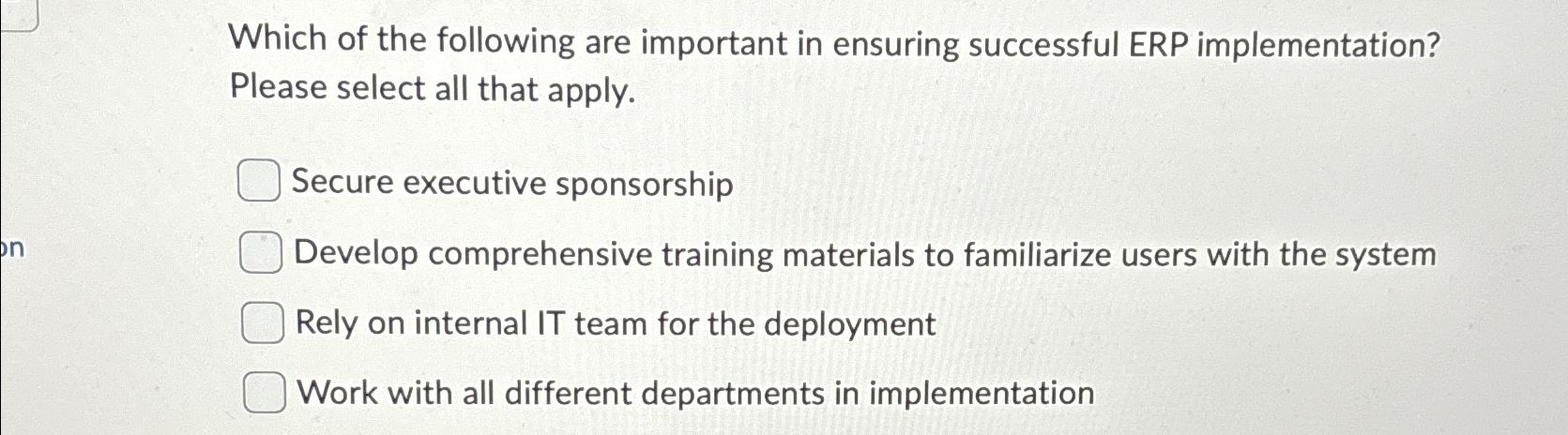 Solved Which of the following are important in ensuring | Chegg.com