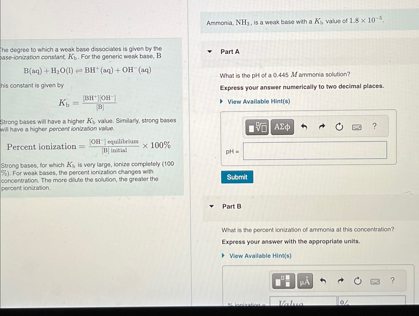 Solved Ammonia, NH3, ﻿is a weak base with a Kb ﻿value of | Chegg.com