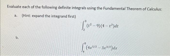 Solved Evaluate each of the following definite integrals | Chegg.com