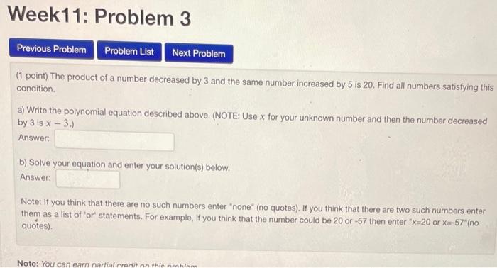 Solved (1 point) The product of a number decreased by 3 and | Chegg.com