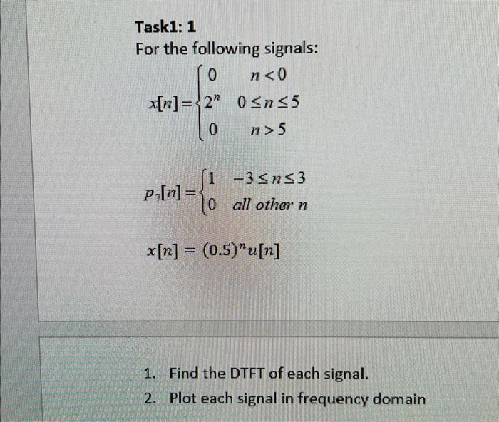 Solved Task1: 1 For the following signals: | Chegg.com