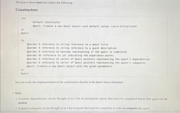 Solved Task 1: Implement the Quest struct Implement the | Chegg.com Solved Task 1: Implement the Quest struct Implement the | Chegg.com