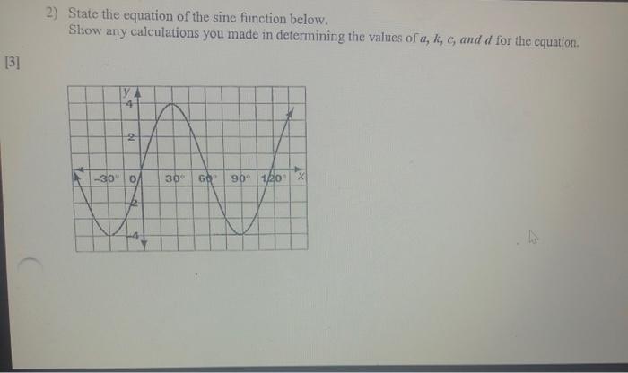 Solved 2) State the equation of the sine function below. | Chegg.com