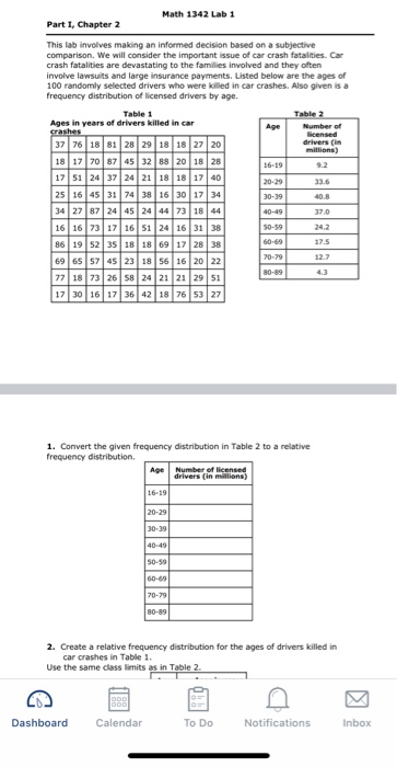 Solved Math 1342 Lab 1 Part 1, Chapter 2 This lab involves | Chegg.com