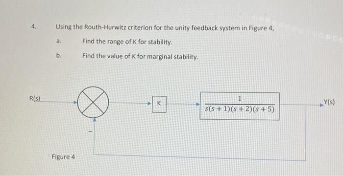 Solved 4. Using the Routh-Hurwitz criterion for the unity | Chegg.com