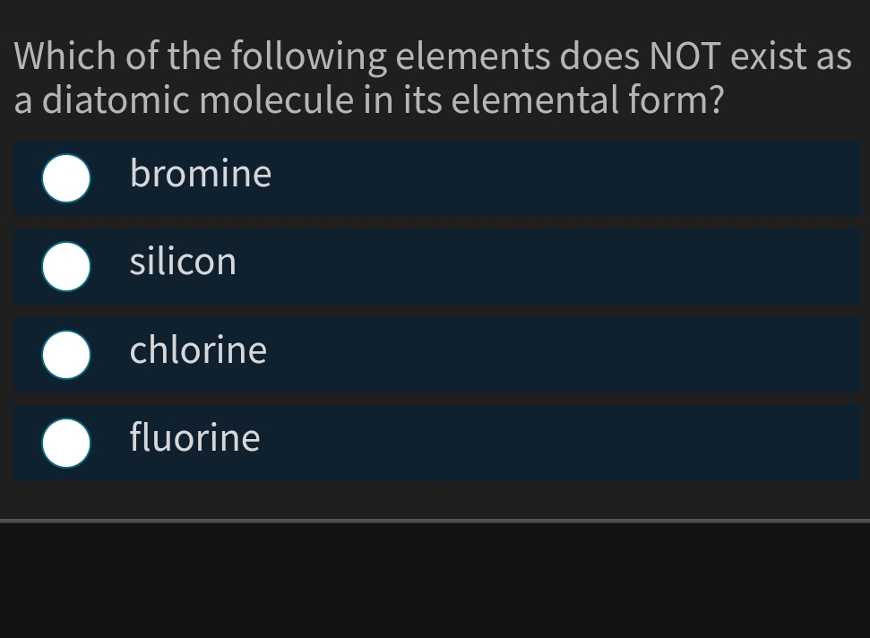 Solved Which of the following elements does NOT exist asa | Chegg.com