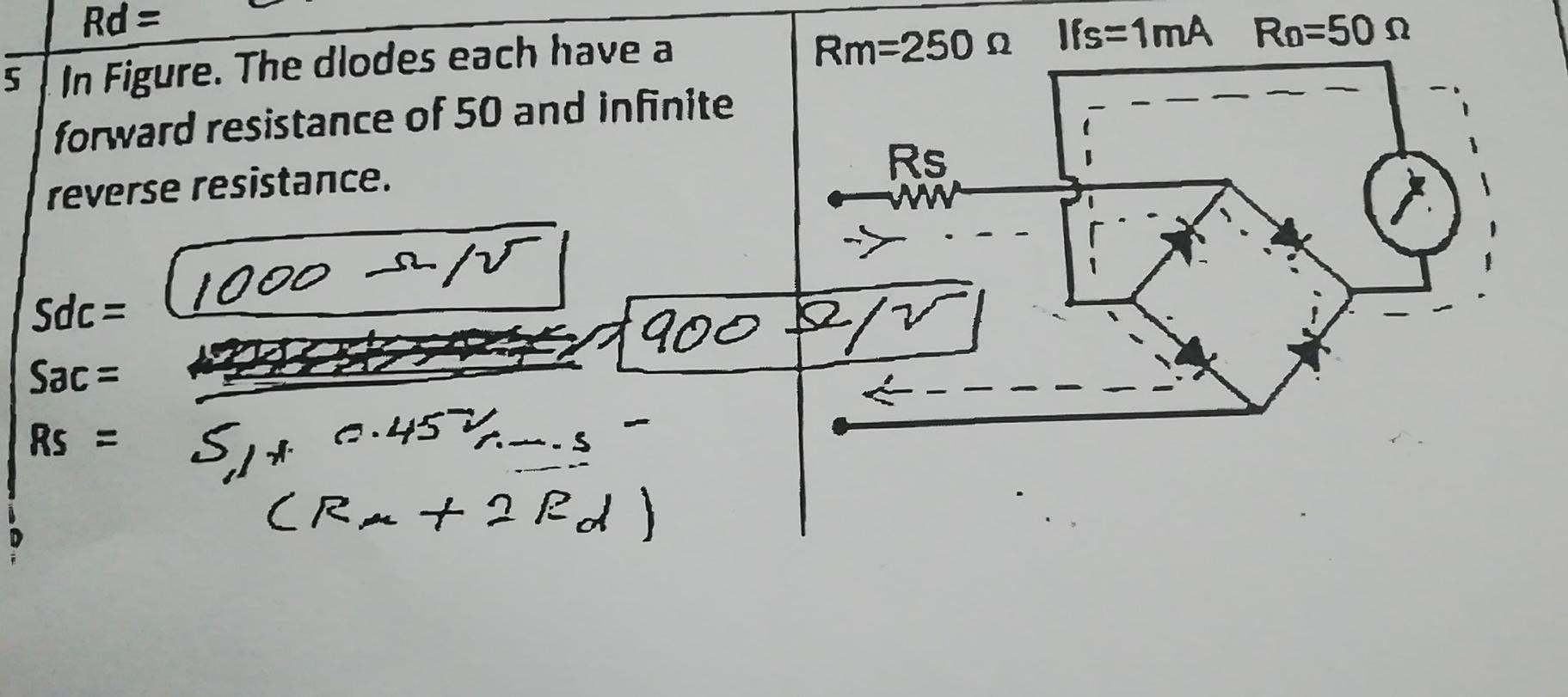Solved Rs Rd = 5 In Figure. The diodes each have a Rm=250 a | Chegg.com