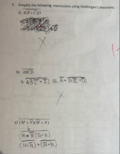 Simplify the following expressions using DeMorgan's | Chegg.com