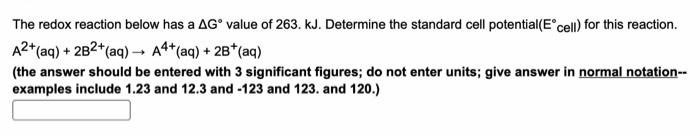 Solved The redox reaction below has a \\( \\Delta G^{\\circ} | Chegg.com