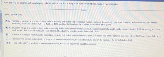 Solved Give two real-Ete examples of a continuous variable. | Chegg.com