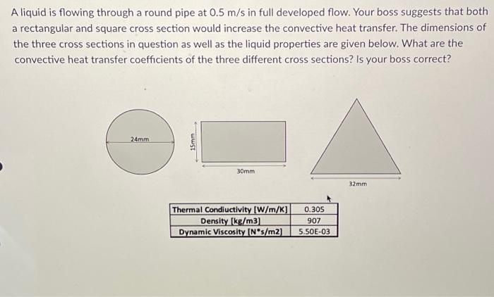Solved A liquid is flowing through a round pipe at 0.5 m/s | Chegg.com