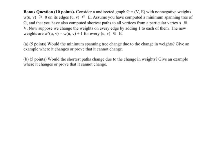 Solved Bonus Question (10 points). Consider a undirected | Chegg.com