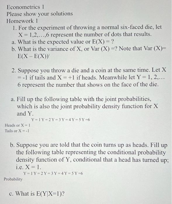 Solved X=1,2,…,6 represent the number of dots that results. | Chegg.com