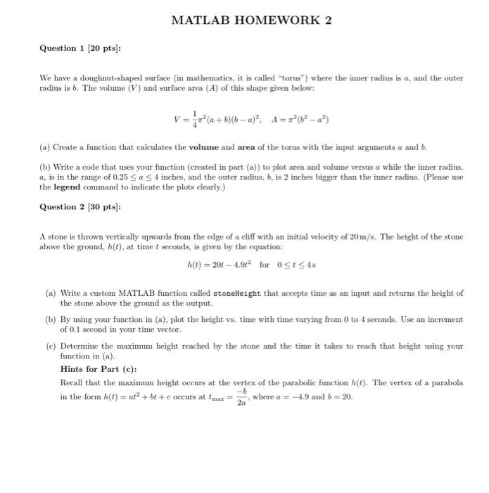 Solved could you write the matlab codes for first and second | Chegg.com