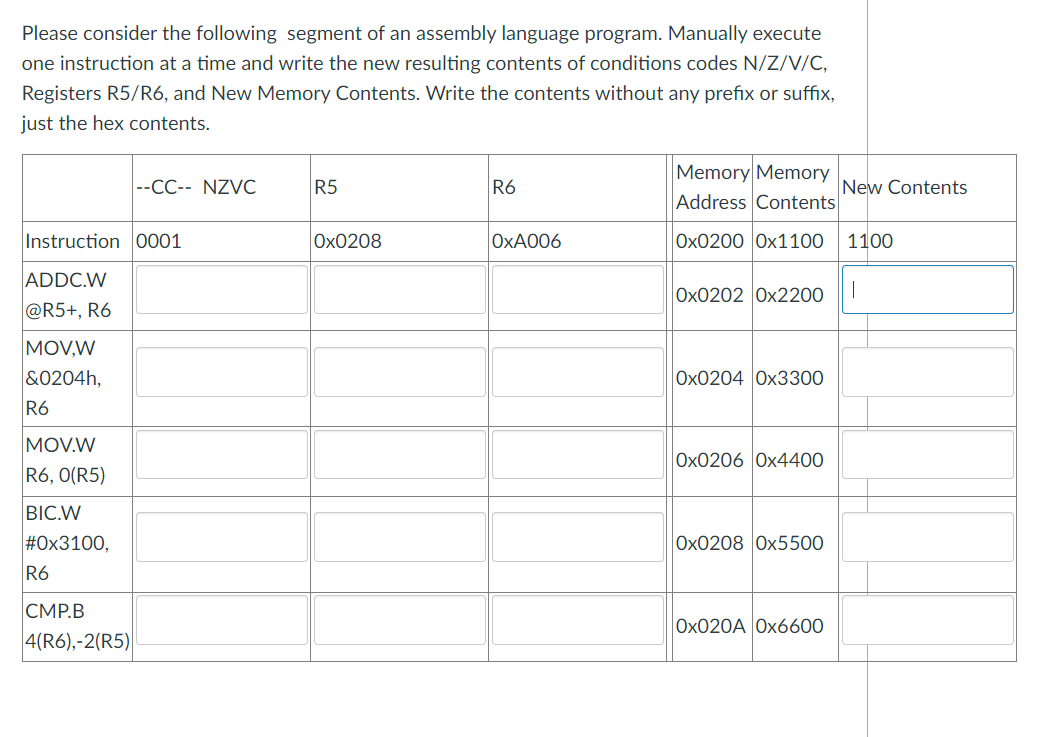 Solved Please consider the following segment of an assembly | Chegg.com