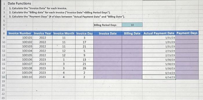 Solved 1. Calculate the "Invoice Date" for each invoice. 2. | Chegg.com