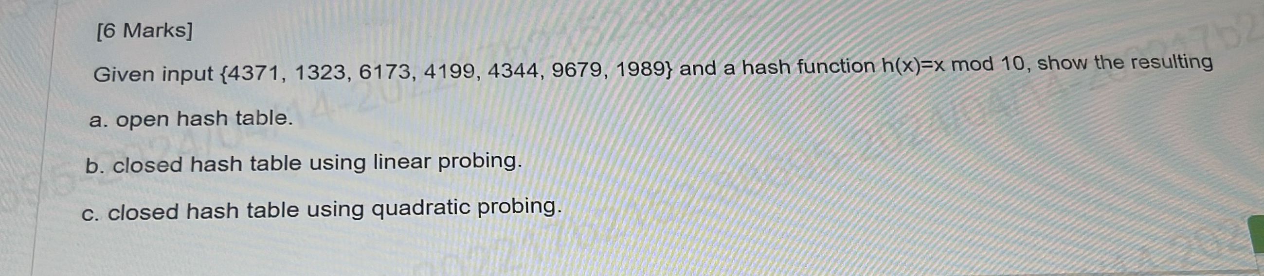Solved Given input {4371,1323,6173,4199,4344,9679,1989} ﻿and | Chegg.com