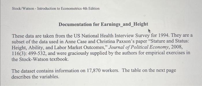 Solved Stock Watson Introduction To Econometrics 4th