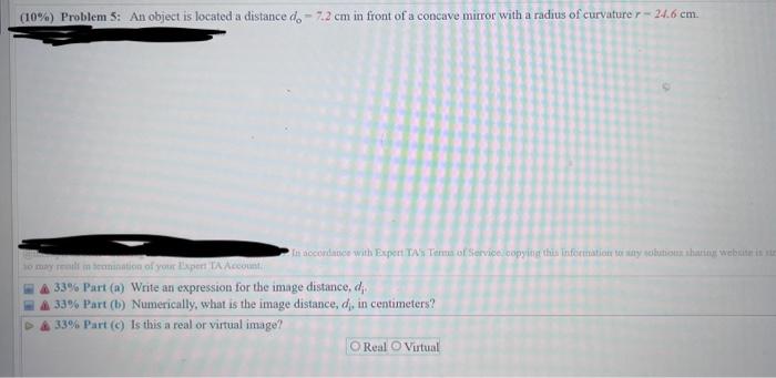 Solved (10\%) Problem 5: An object is located a distance | Chegg.com