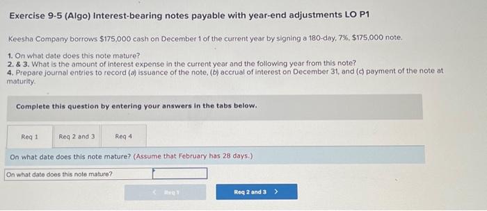 Solved Exercise 9-5 (Algo) Interest-bearing notes payable | Chegg.com