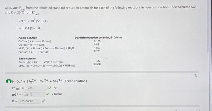 Solved Calculate Ecell from the tabulated standard | Chegg.com