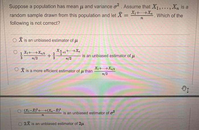 Solved Suppose a population has mean μ and variance σ2. | Chegg.com