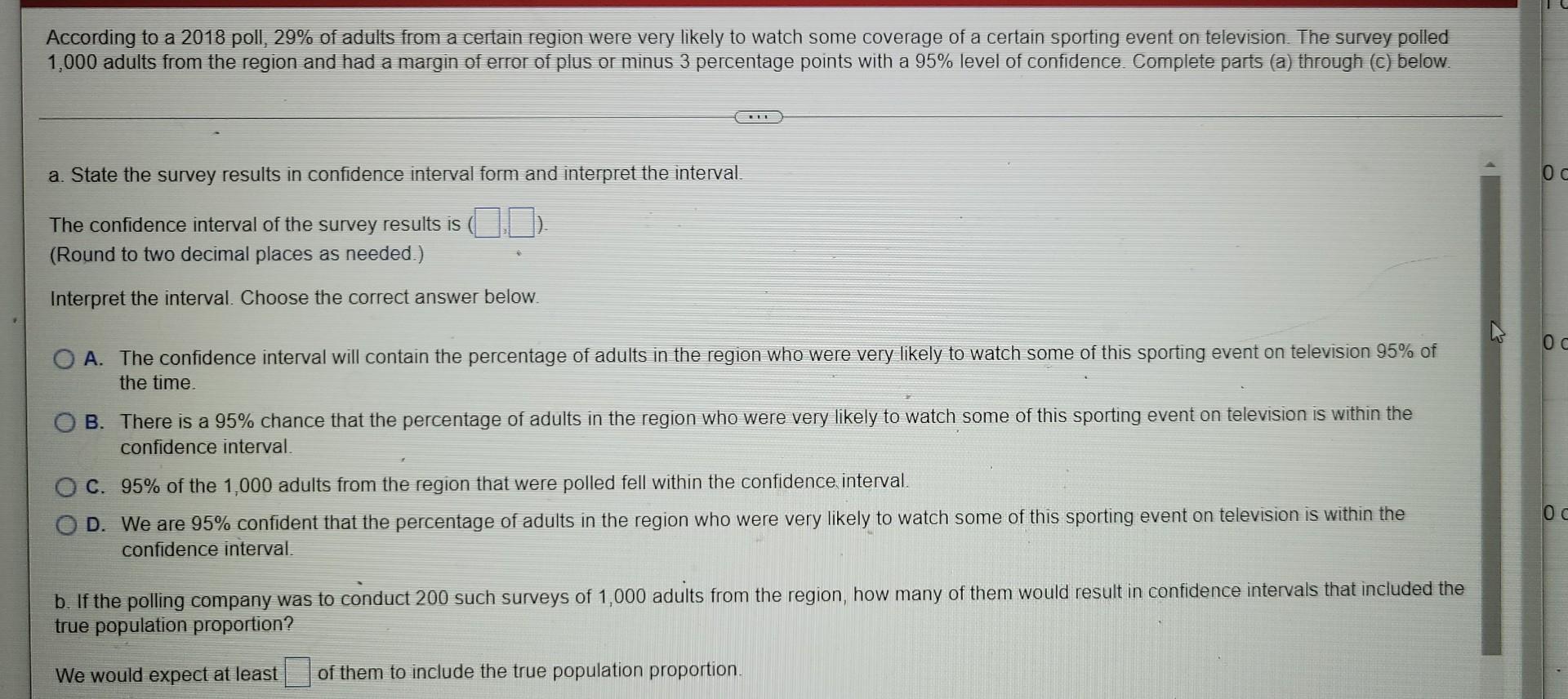 Solved According to a 2018 poll, 29% of adults from a | Chegg.com