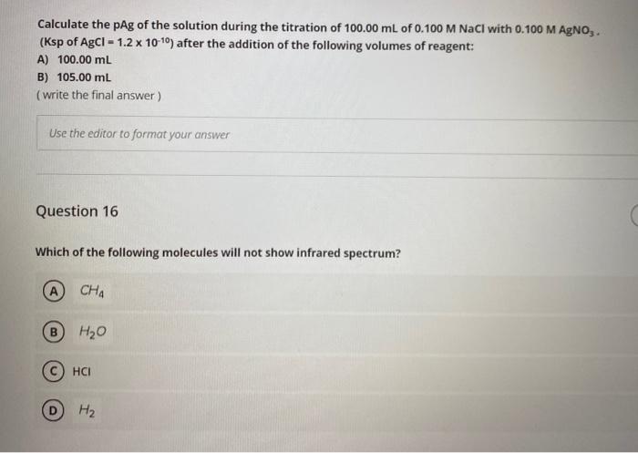 Solved Calculate the pAg of the solution during the | Chegg.com