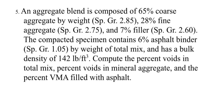 Solved 5. An aggregate blend is composed of 65% coarse | Chegg.com